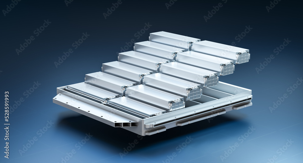 Electric vehicle lithium ion rechargeable battery module inside metal ...