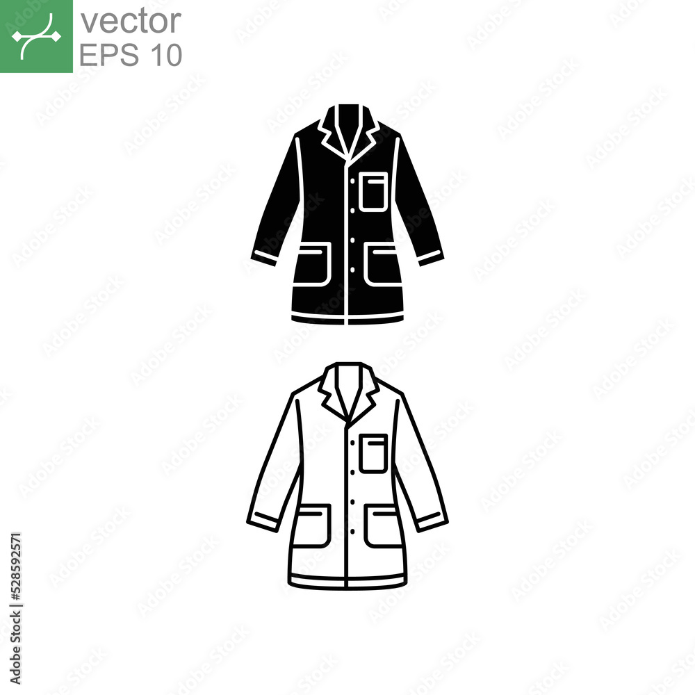 Lab coat icon, white, doctor, medical laboratory uniform. Scientist ...
