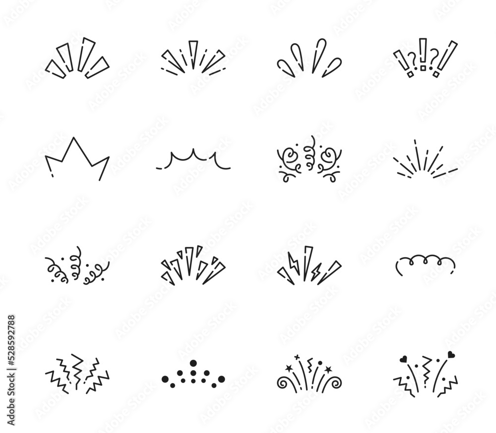 Line doodle sparkle, sun shine and sunburst rays, vector bursts and ...
