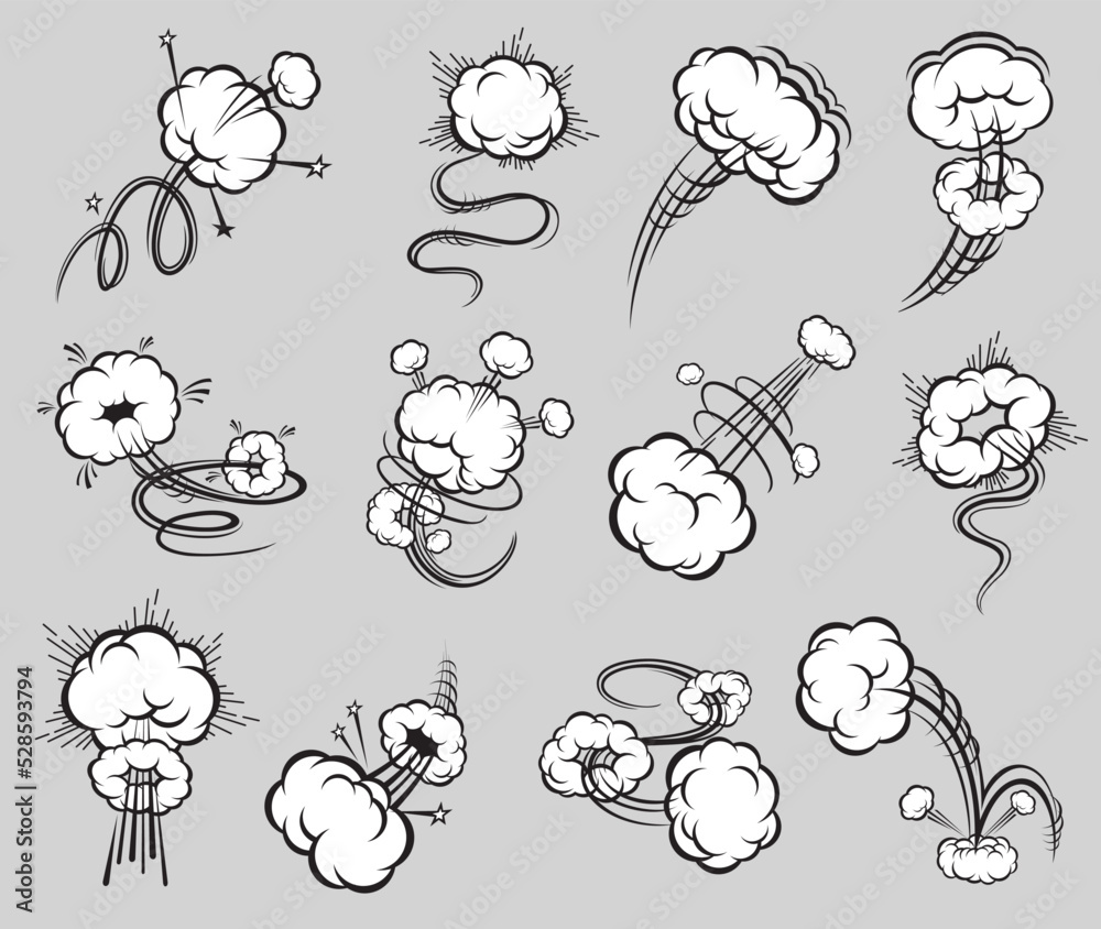 Comic speed motion bubbles and trails, cartoon smoke clouds. Vector ...