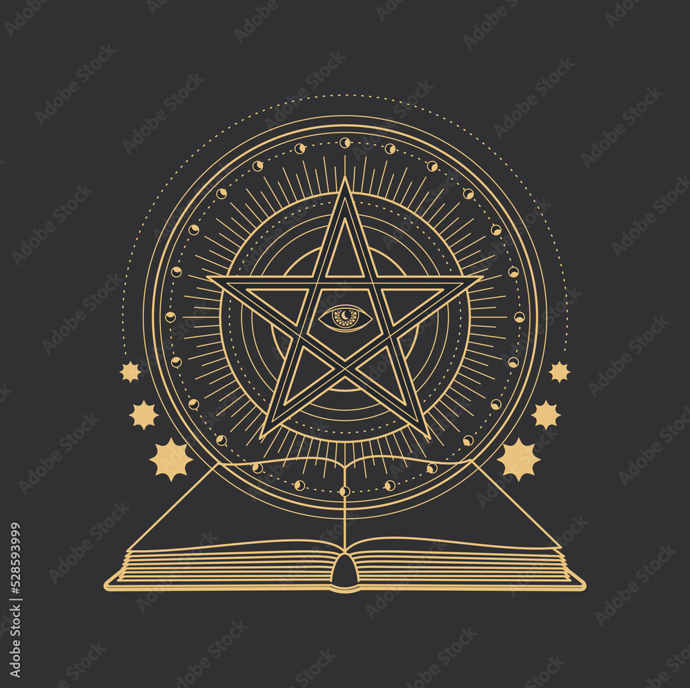 Pentagram, occult esoteric and magic tarot symbol of eye in pentacle ...