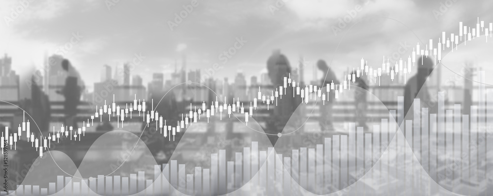 financial chart with line graph in stock market and silhouette people ...