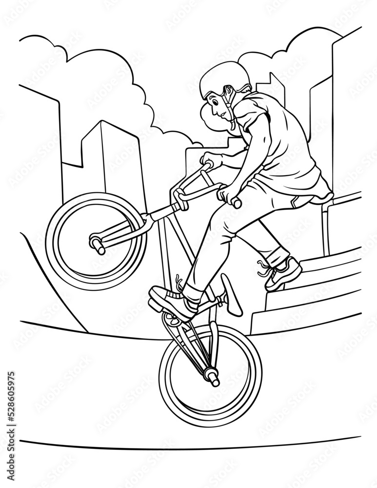 BMX Rider Coloring Page for Kids Stock Vector | Adobe Stock