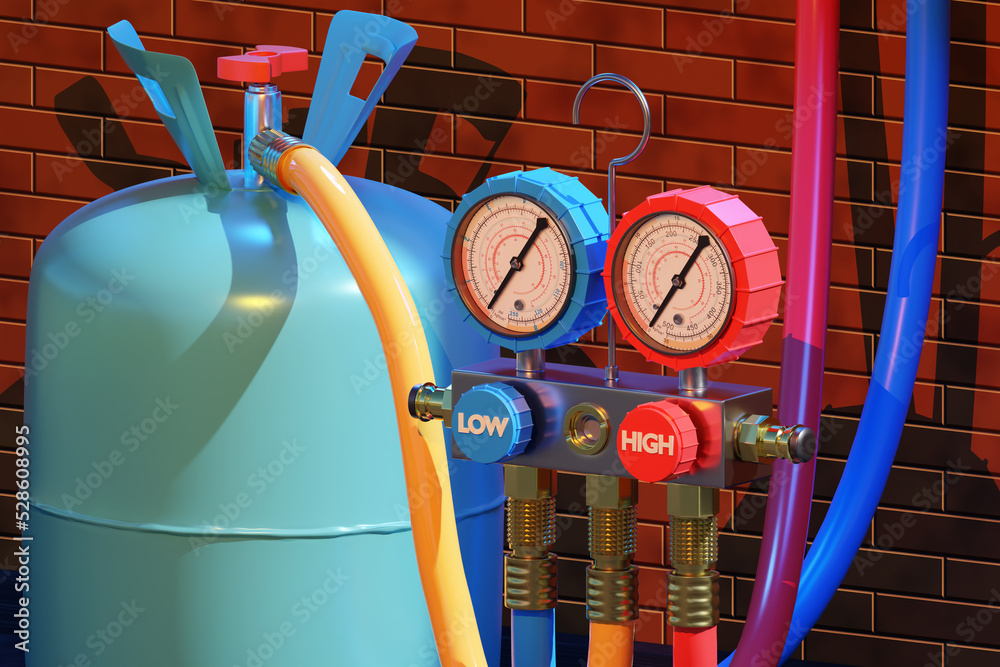 Freon gas cylinder. Air conditioning equipment. Split technology ...