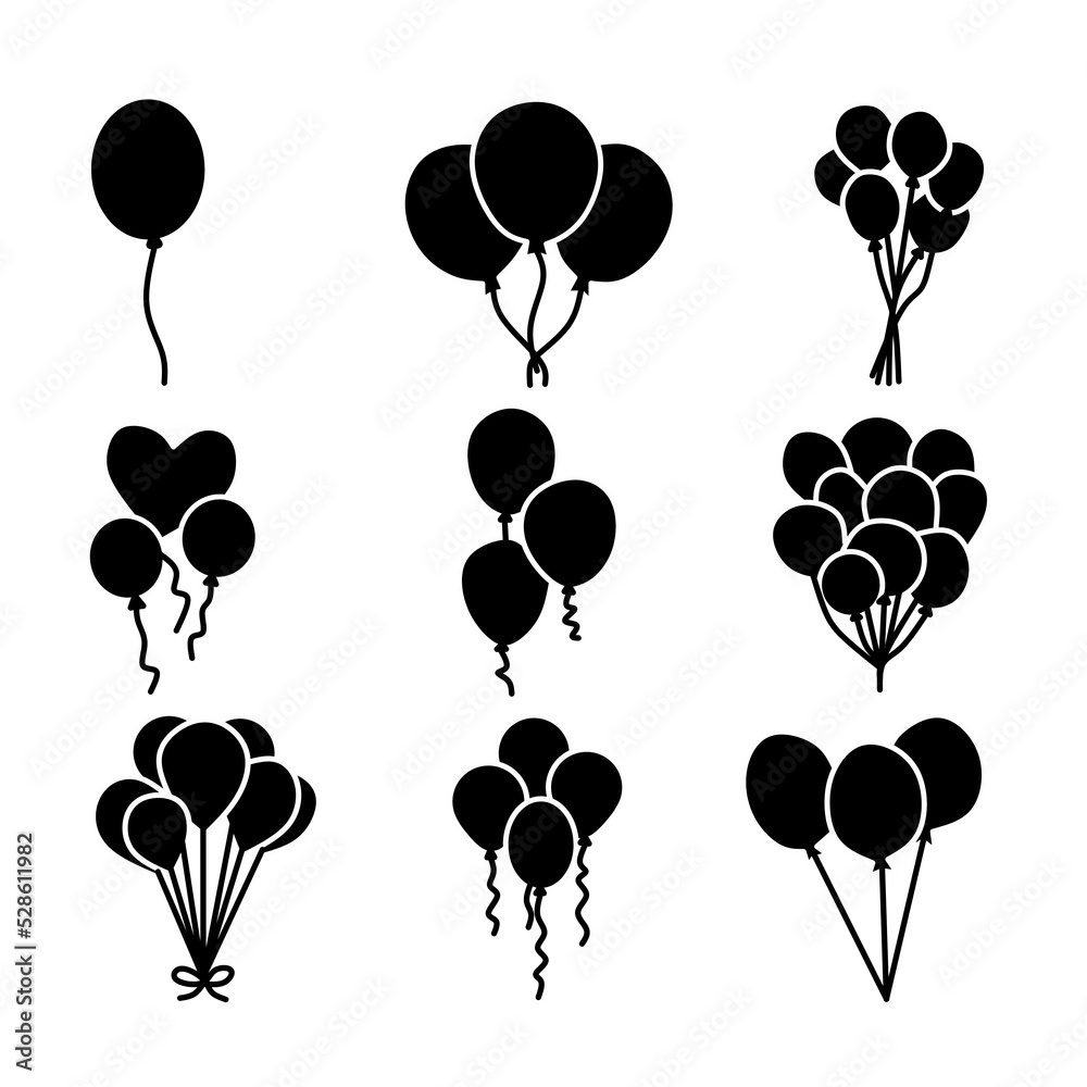 black and white illustration design set of balloon icons isolated on ...