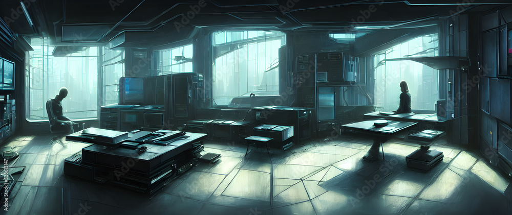 Artistic concept painting of a beautiful home cyberpunk interior ...