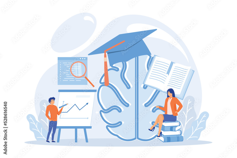 Brain with magnigier and academic cap and user learning. Learning style ...