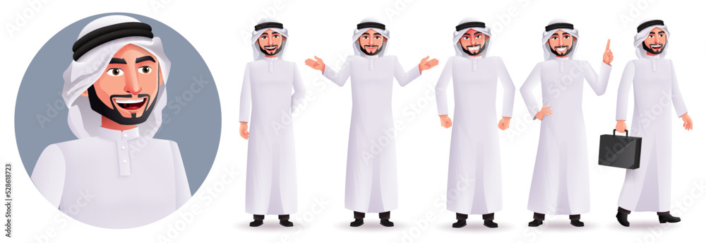 Vetor de Arab business man vector character set. Arabian male ...
