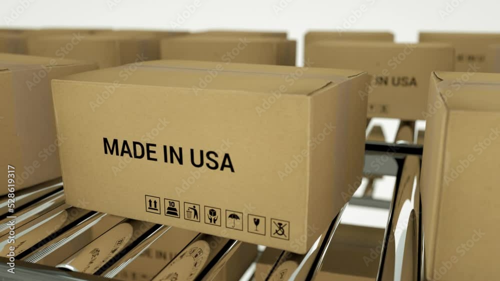 Express Delivery cardboard boxes shipment Made in USA Stock Video ...