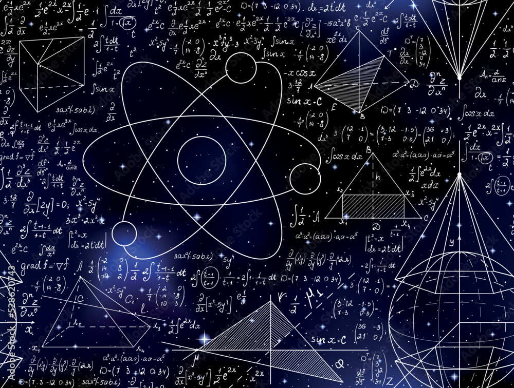 Scientific vector seamless pattern with handwritten atom formulas ...
