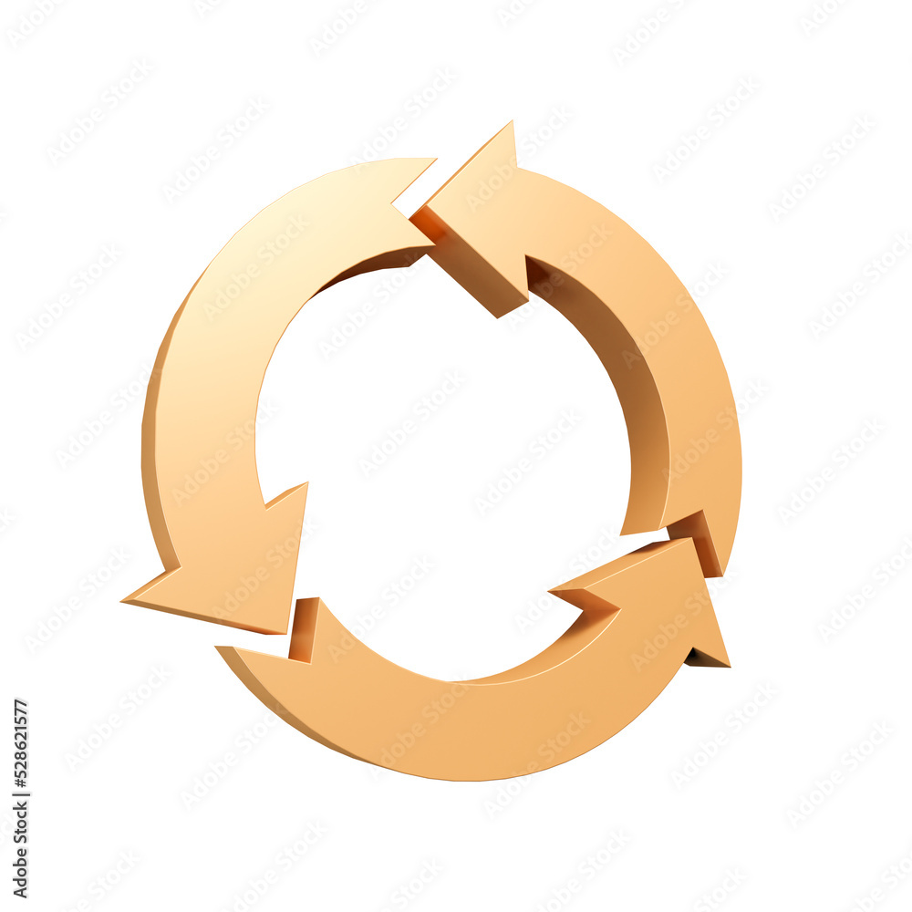 3D Gold life cycle isolated white background. Three shape circular ...