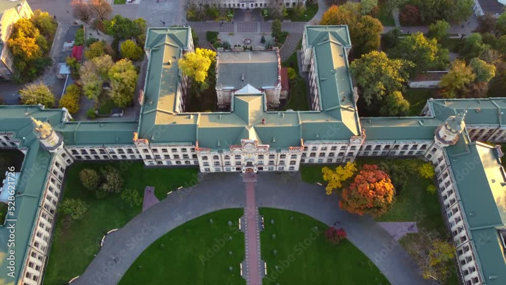 Drone flight in autumn over the The National Technical University of ...