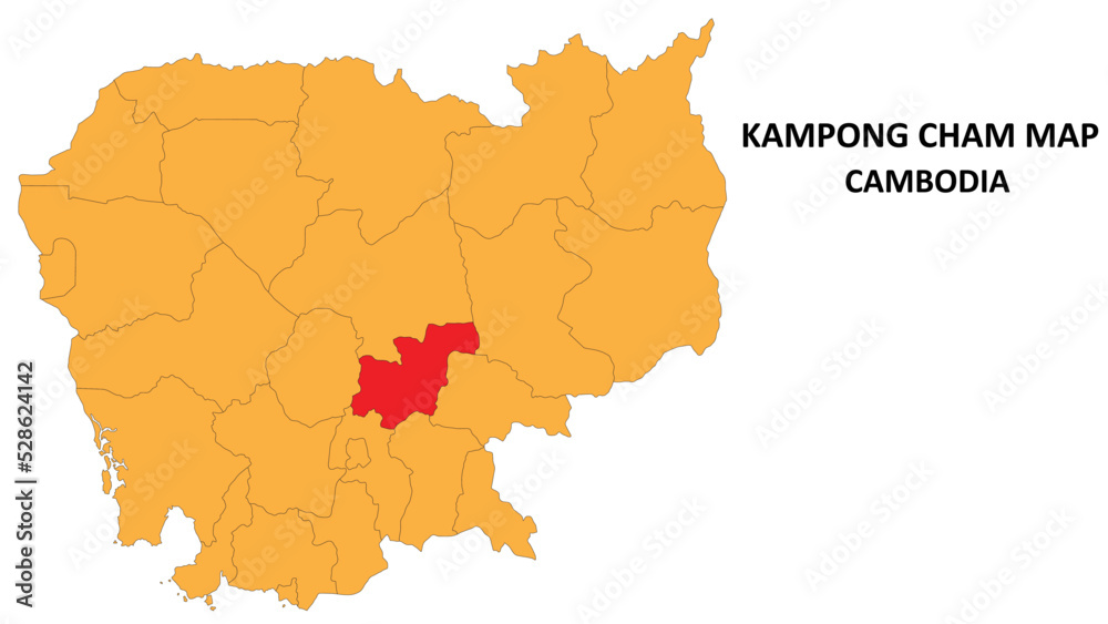 Kampong Cham State and regions map highlighted on Cambodia map. Stock Vector | Adobe Stock