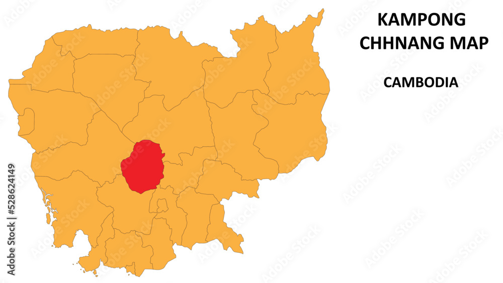 Kampong Chhnang State and regions map highlighted on Cambodia map ...