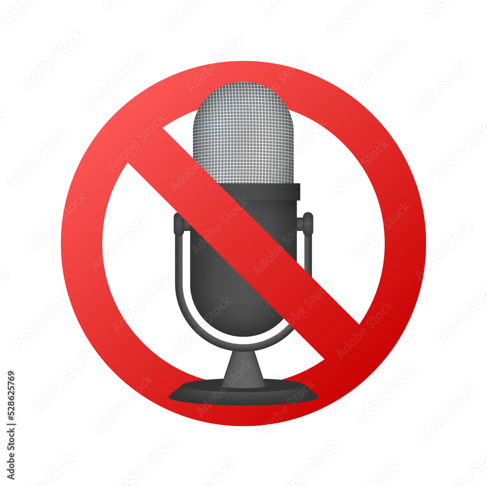 No recording sign. No microphone sign on white background. Vector ...
