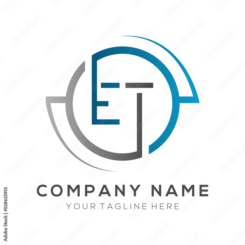 letter ET Logo Design Vector Template. Initial Blue And Silver Letter ...