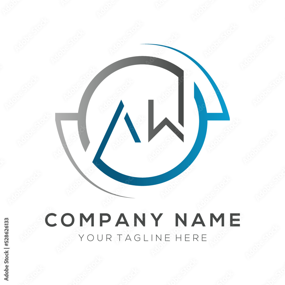 letter AW Logo Design Vector Template. Initial Blue And Silver Letter ...