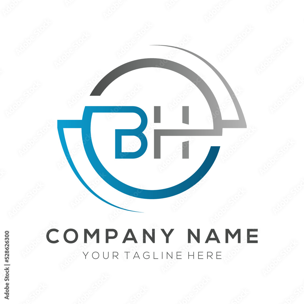 letter BH Logo Design Vector Template. Initial Blue And Silver Letter ...