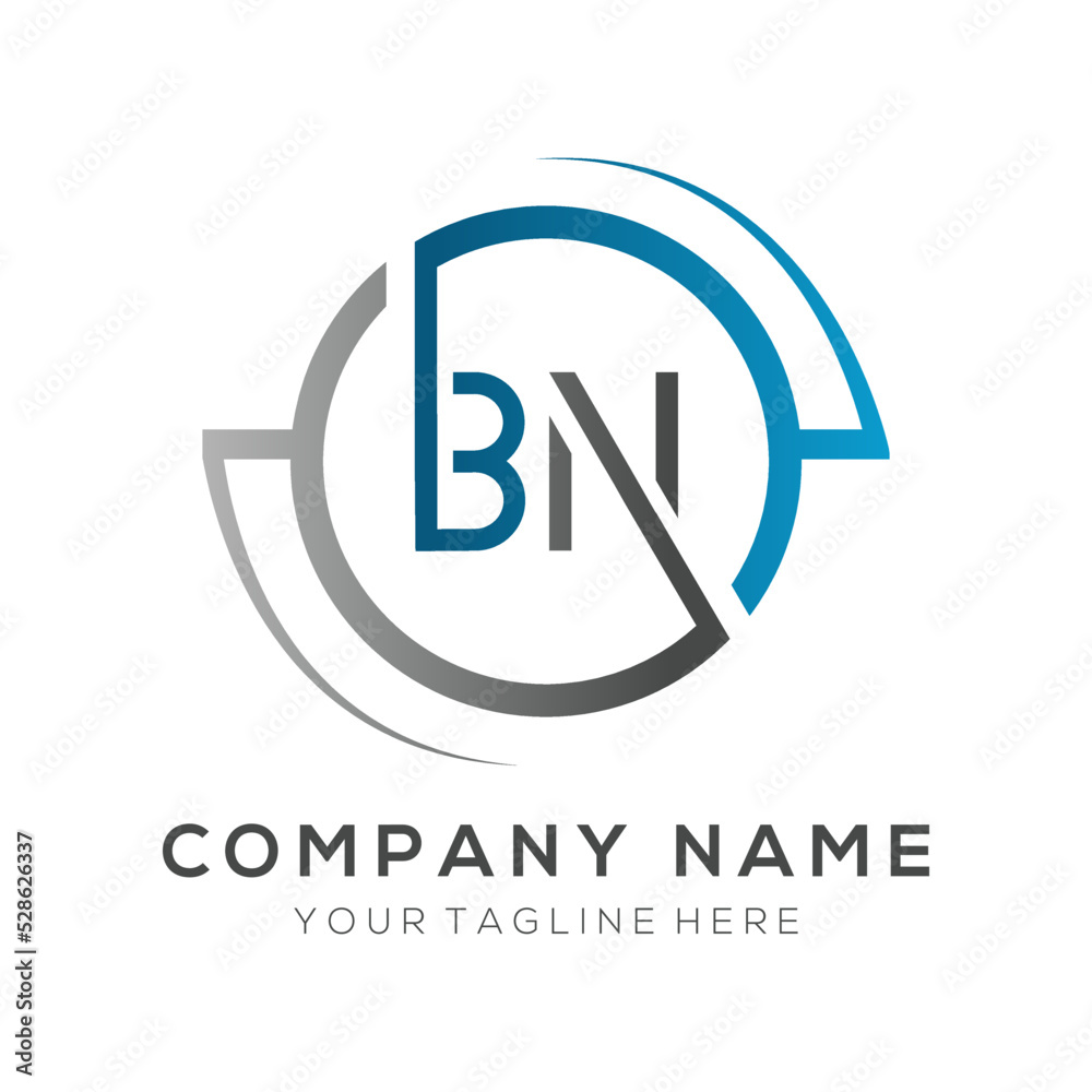 letter BN Logo Design Vector Template. Initial Blue And Silver Letter ...