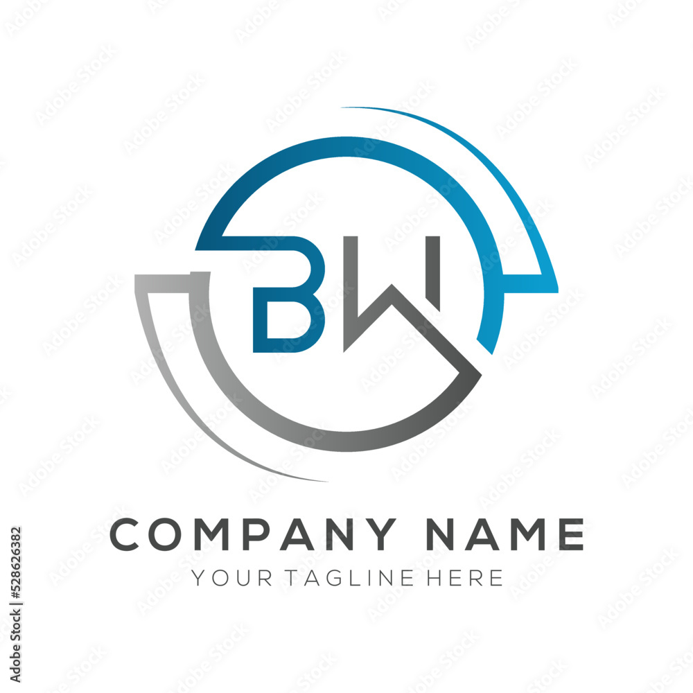 letter BW Logo Design Vector Template. Initial Blue And Silver Letter ...
