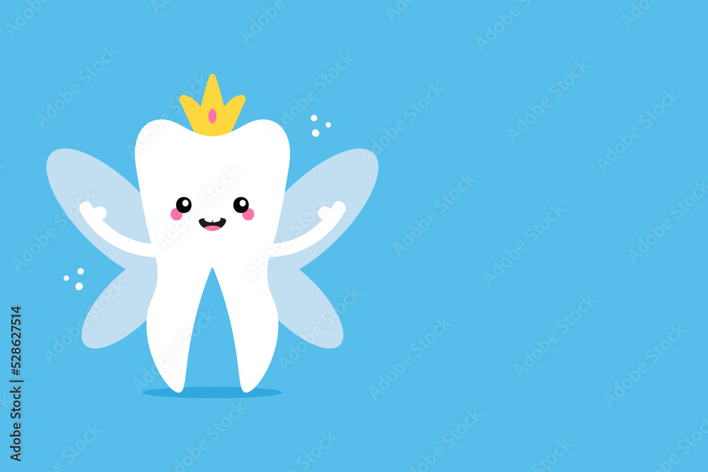 Cute cartoon style tooth fairy, tooth queen character card template ...