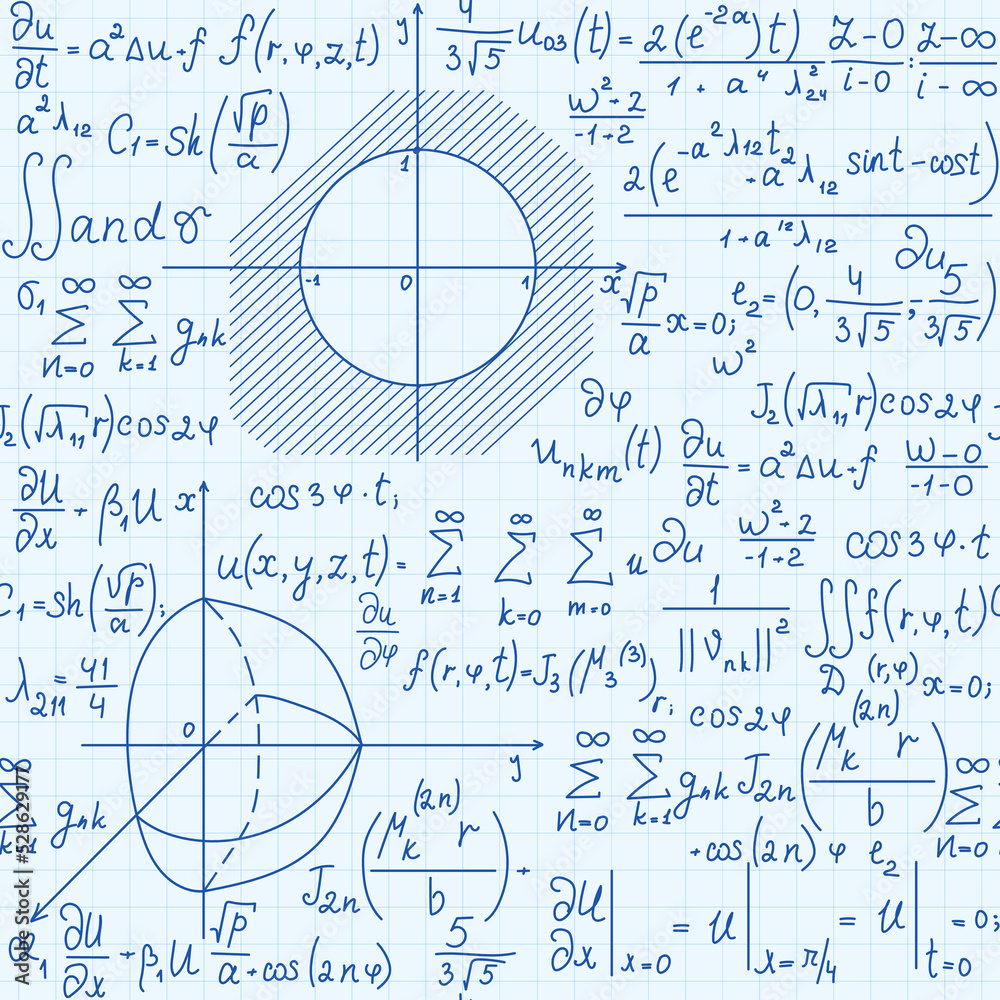 "Back to school" math vector seamless texture with handwritten formulas ...