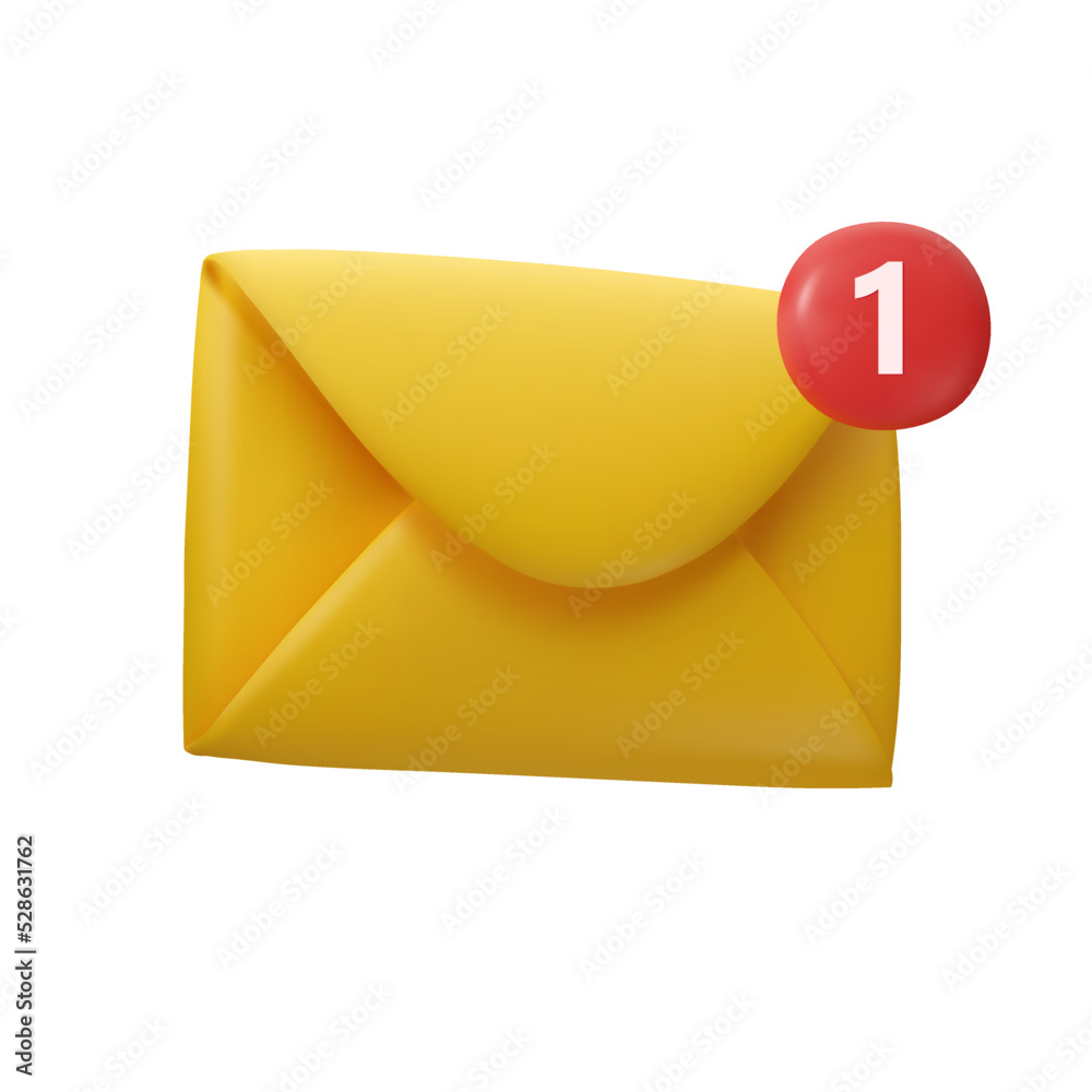 3d mail icon. Vector realistic new message envelope isolated on white ...