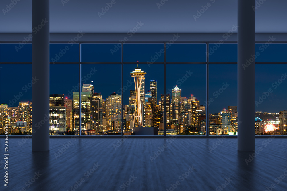 Empty room Interior Skyscrapers View. Cityscape Downtown Seattle City ...