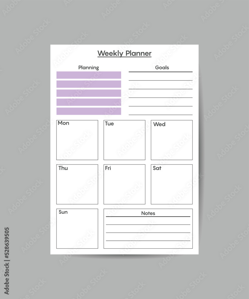 Weekly plan in flat cartoon style. design template. Vector illustration ...