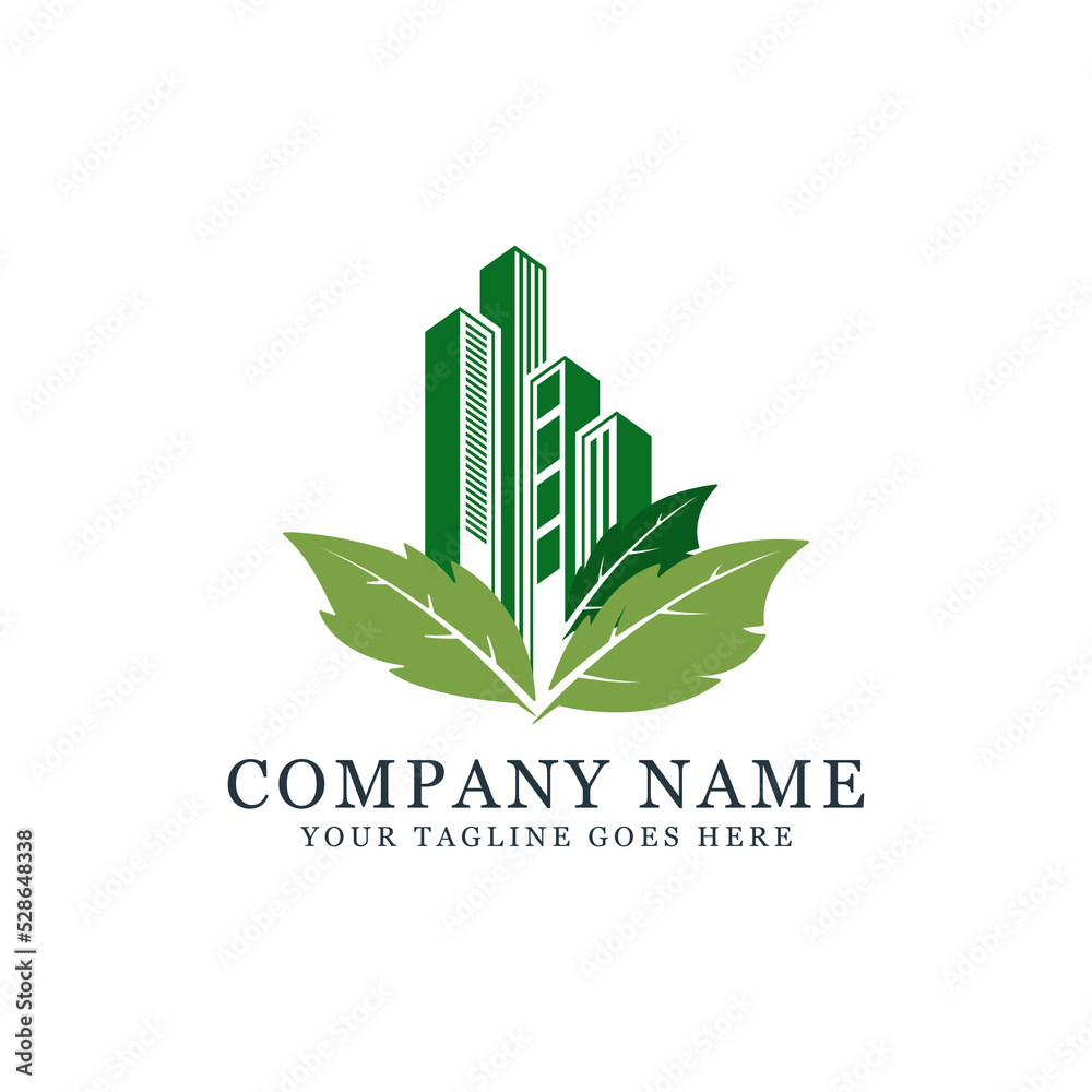 Green building construction logo design with leaf, best for real estate ...