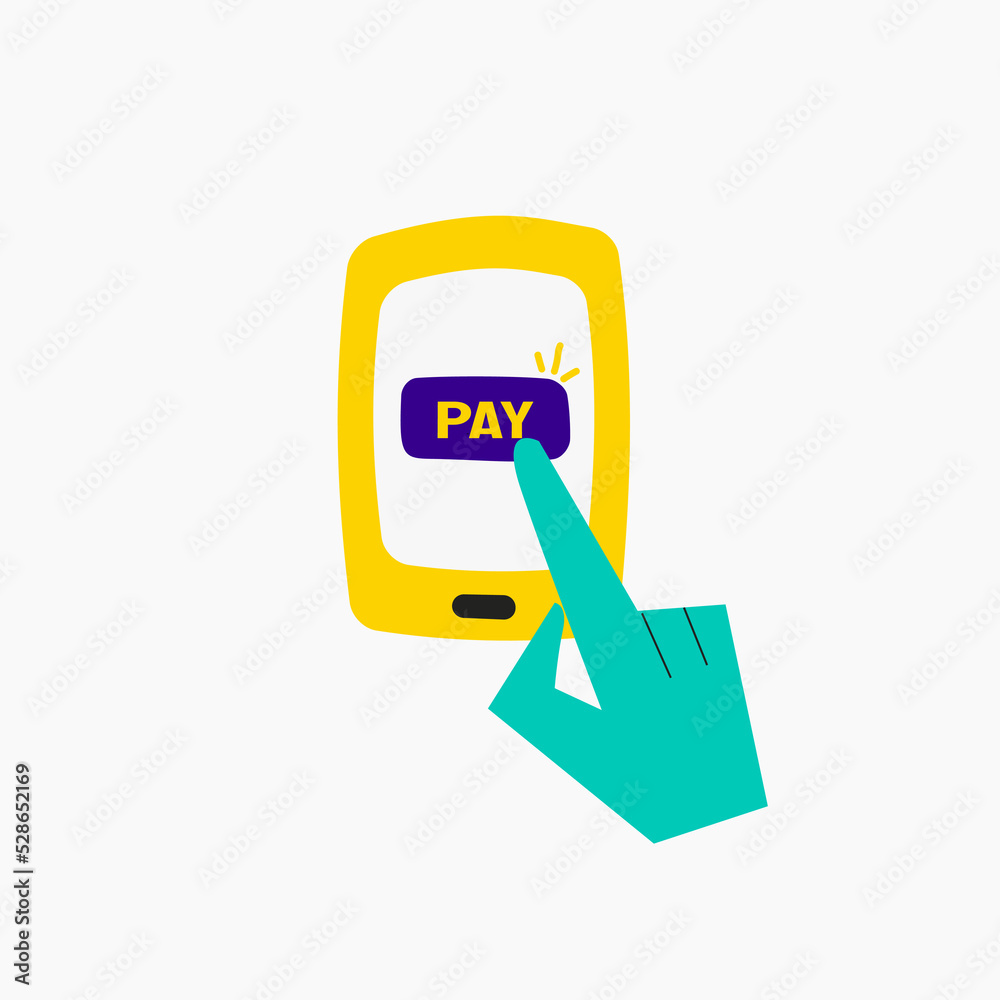 An easy online payment from smartphone illustration, a hand hit pay ...