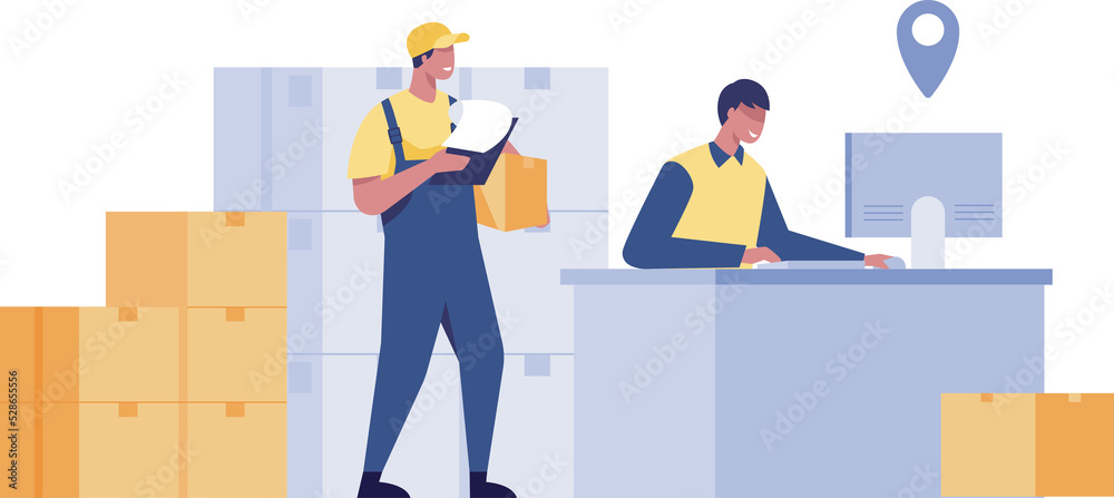 warehouse workers check the stock of goods to be sent to the customer ...