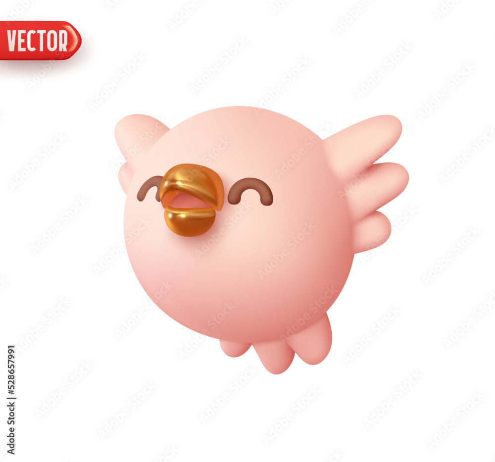 Cheerful bird round shape. The bird flies with its wings open ...