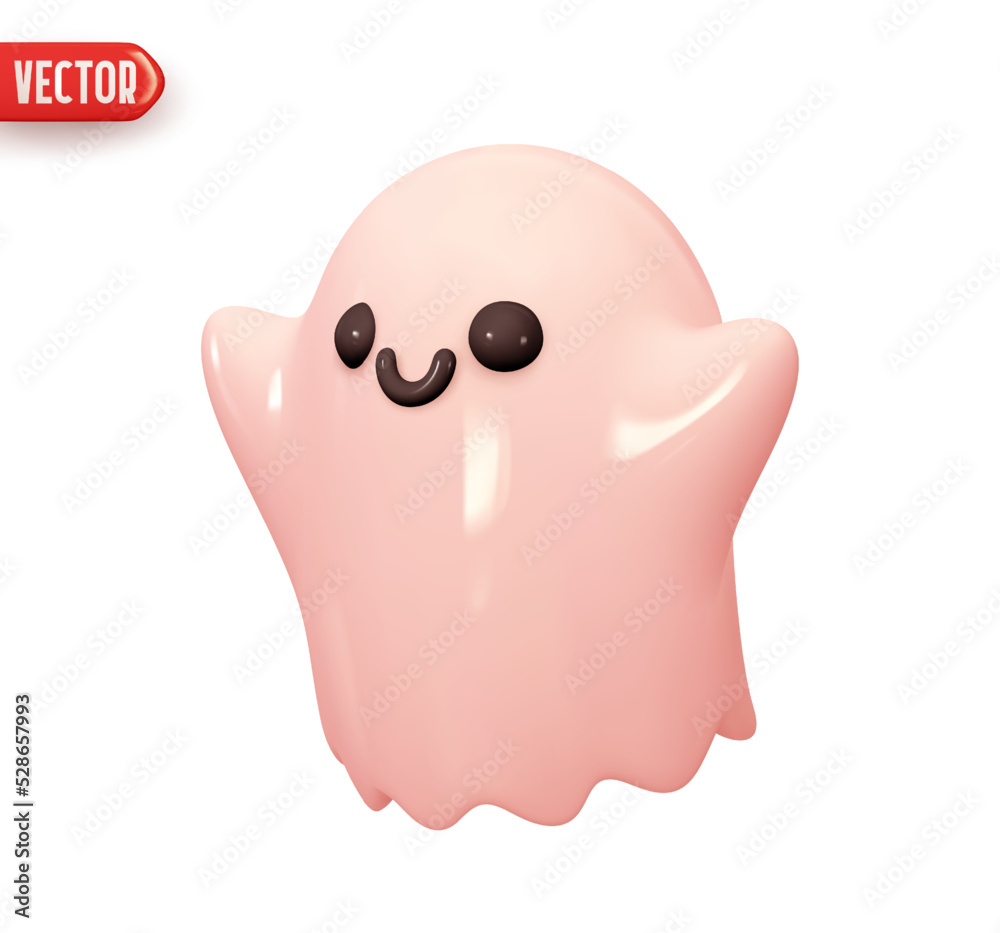 Vecteur Stock Halloween Ghost Cute Ghost Character Realistic 3d Design Element In Plastic