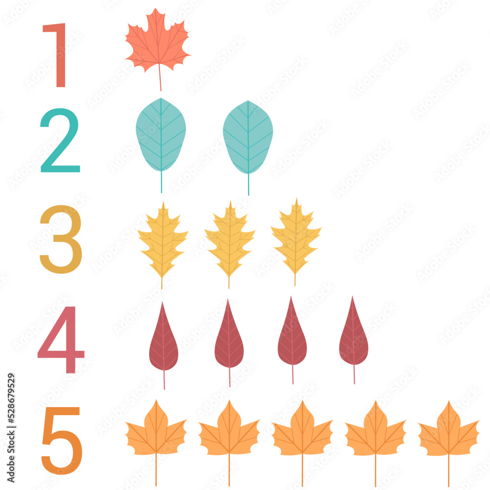 Maths game with leaves for children, easy level, education game for ...