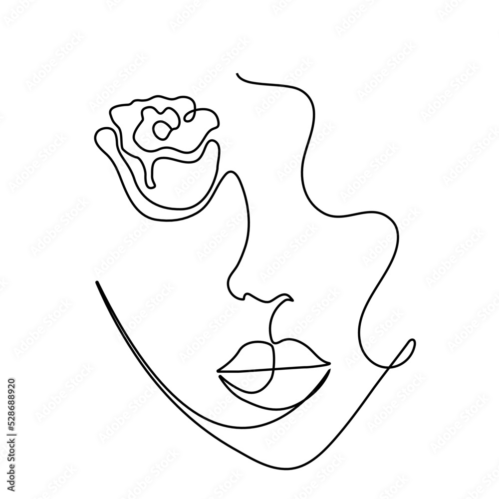 Continuous line drawing Woman face Typography for textiles, simplicity ...