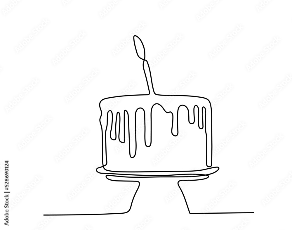 Continuous line drawing. Birthday cake with candle. Symbol of ...