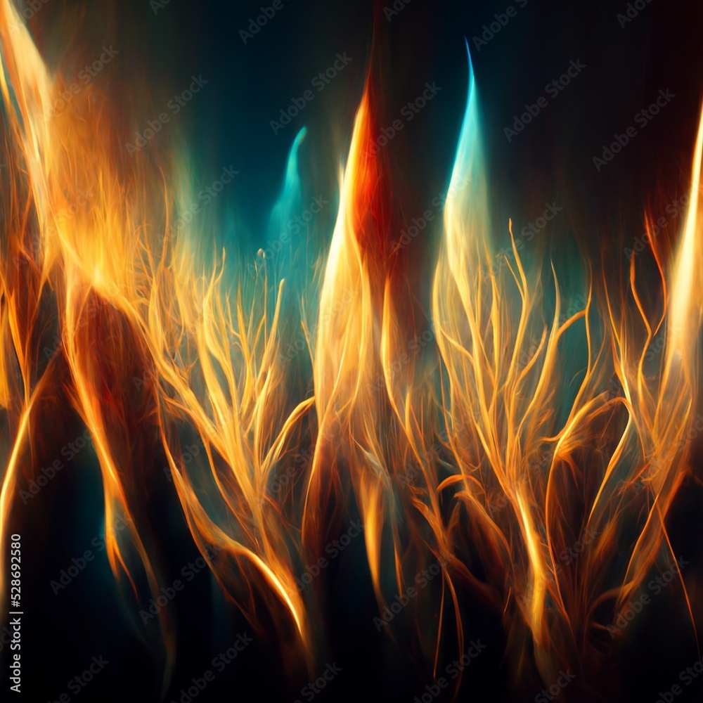 Fire on water. Burning fire on black background with cinematic ...