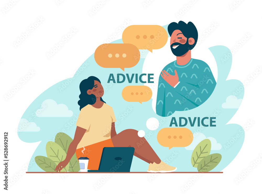 Advice concept. Character or employee giving or taking a piece of ...