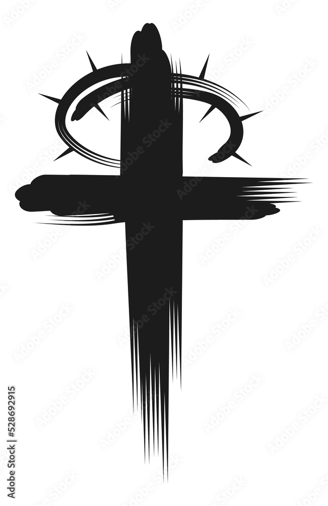 Christian cross with thorn crown. Religion symbol in hand drawn style ...