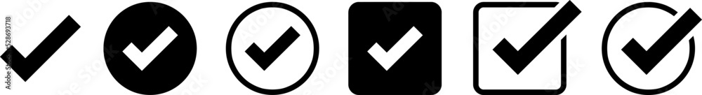 Check mark icon set. Circle and square. Tick symbol vector illustration ...