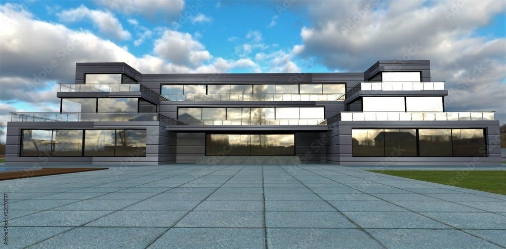 Modern low-rise office building finished with popular horizontal ...