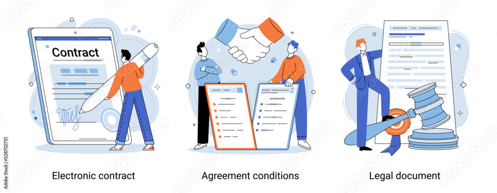 Electronic contract, agreement conditions, legal document e-signature ...
