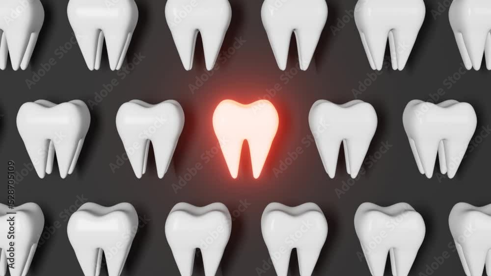 Toothache 3D rendering animation on grey background. White healthy ...