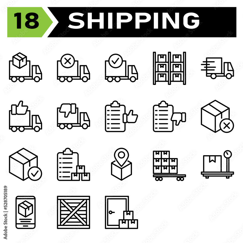 Shipping and logistic icon set include truck, delivery, shipping, box ...