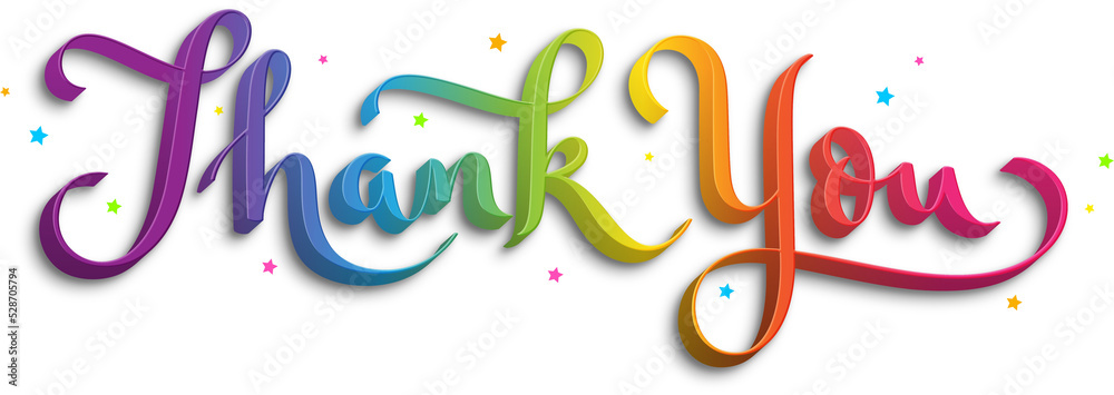 THANK YOU colorful brush calligraphy banner with stars on transparent ...