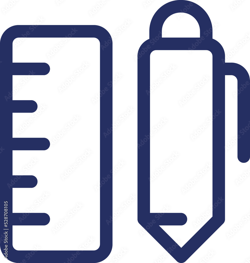School stationery pixel perfect linear ui icon. Pen with ruler. Writing ...