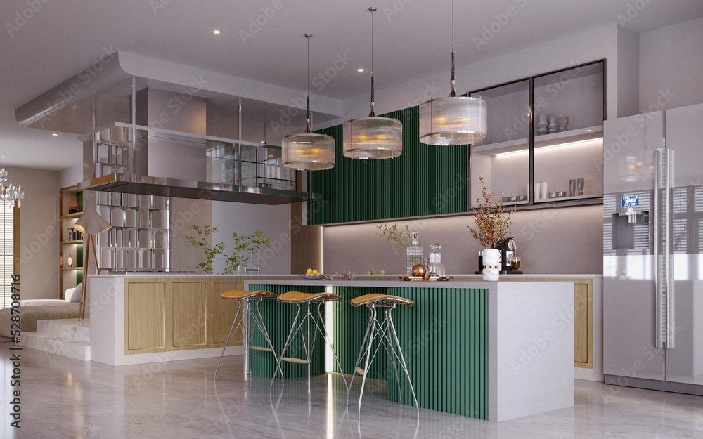 3d rendering,3d illustration, Interior Scene and Mockup, modern kitchen ...
