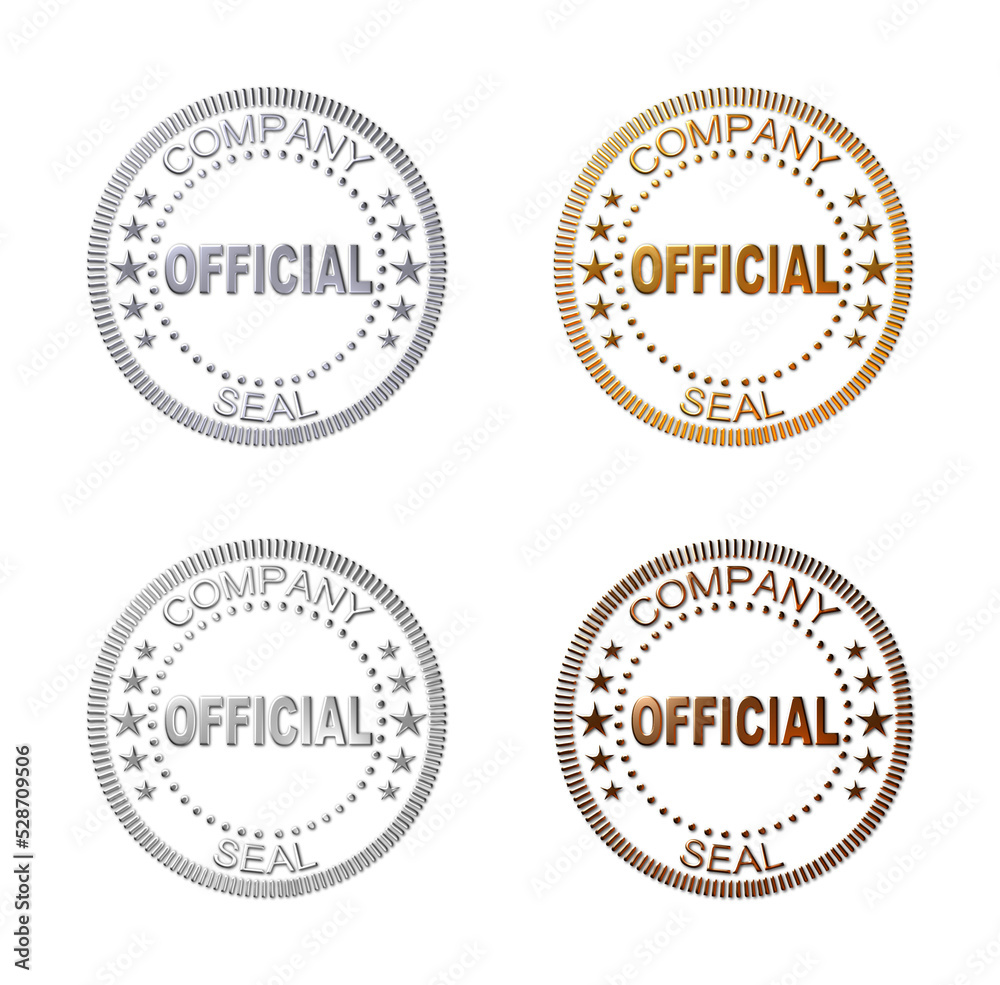 A set of 4 - 3D rendered illustrations of official company seals in ...