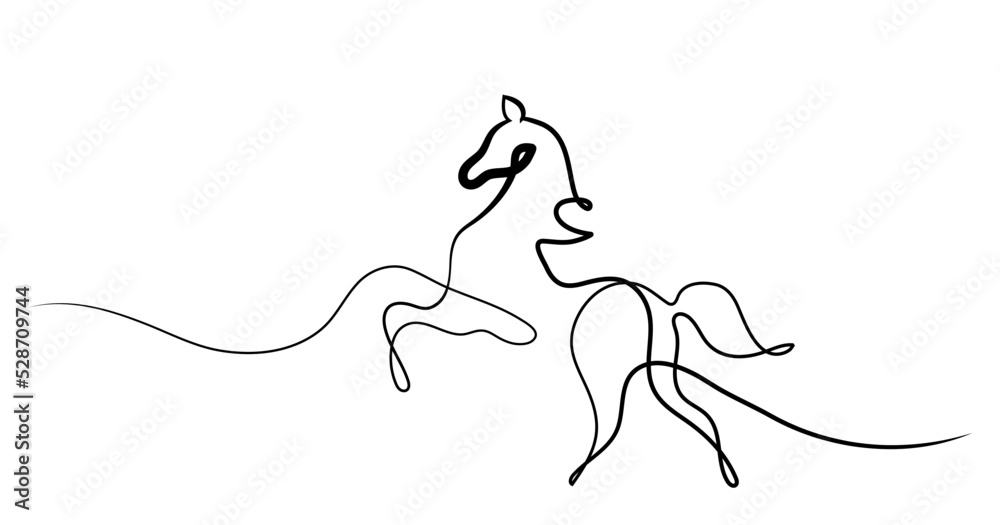 Continuous one line drawing. Horse logo. Black and white vector ...